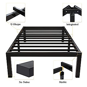 yookare 18 Inch Tall and Strong Platform Metal Bed Frame/Easy Assembly Mattress Foundation/ 4000lbs Heavy Duty Frame with Steel Slat Support/No Noise/No Box Spring Needed，Twin