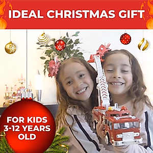 Toysery Fire Truck Toy with Flashing Lights & Siren Sounds for Kids, Extendable Rotating Ladder, Bump and Go Action, Role Play Toy for Boys & Girls, Kid Car Toy Trucks, Ages 3-7+