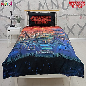 Stranger Things Character World Official Single Duvet Cover | Hawkins Town Map Design, Reversible Easy Care Bedding 2 Sided Duvet Quilt Set with Matching Pillow Case, Multicolour Print