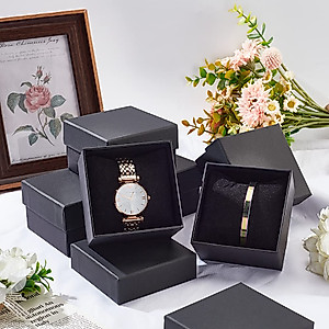 BENECREAT 6 Pack Kraft Square Cardboard Present Gift Boxes for Bangle Wrist Watch and Other Jewelry Set - 3.5x3.5x2 Inches