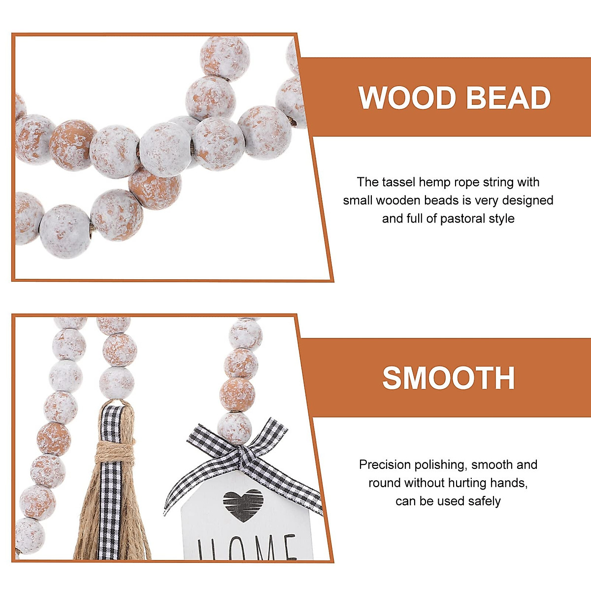 BESPORTBLE Wooden Bead Garland with Tassel, 33.5inch Long Natural Wooden Beads Decor Decorative Beads Home Decor Farmhouse Tassel Garland Boho Decor for Tiered Tray Wall Hanging