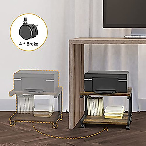 AMERIERGO Printer Stand, Printer Table with Storage, Under Desk Printer Stand with 4 Wheels & Lock Mechanism, 2 Tier Printer Cart for Printer, Scanner, Fax, Home Office Use