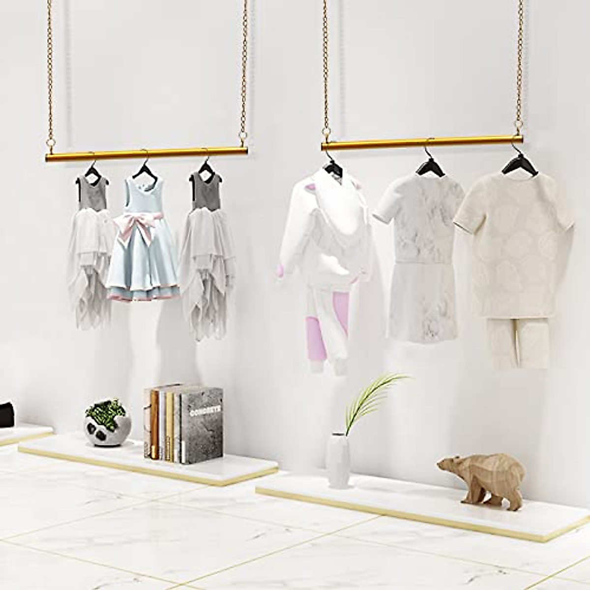 MARTEXBUY 2 Pcs Adjustable Height Clothing Storage Chain Garment Rack, Commercial Wedding Dress Hanging Rack, Ceiling-Mounted Cloth Display Shelf for Home Boutique Clothes Store
