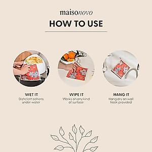 MaisoNovo Swedish Dishcloths for Kitchen | Reusable Paper Towels with Hook | Biodegradable and Reusable Paper Towels Washable | Swedish Dishcloth Reusable Paper Towel | Kyoto Cherry - Pack of 2