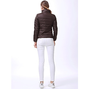 Miya Women's Packable Ultra light Weight Short Down Jacket Coat Stand collar-01Coffee Medium