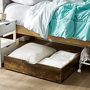 The Storage MAX - Underbed Wooden Organizer with Wheels - Dark Wood