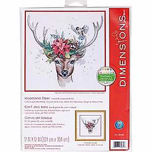 Dimensions Counted Kit, Woodland Deer Christmas Cross Stitch, 12'' x 12''