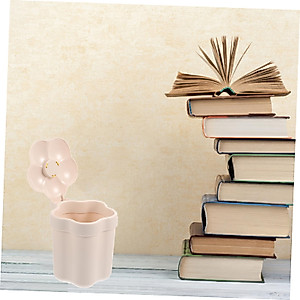 Ciieeo Mini Desktop Trash Can Flower Shaped Desktop Garbage Bin Cute Countertop Trash Can Kawaii Waste Bin Plastic Garbage Bin Tabletop Wastebasket for Office Home White