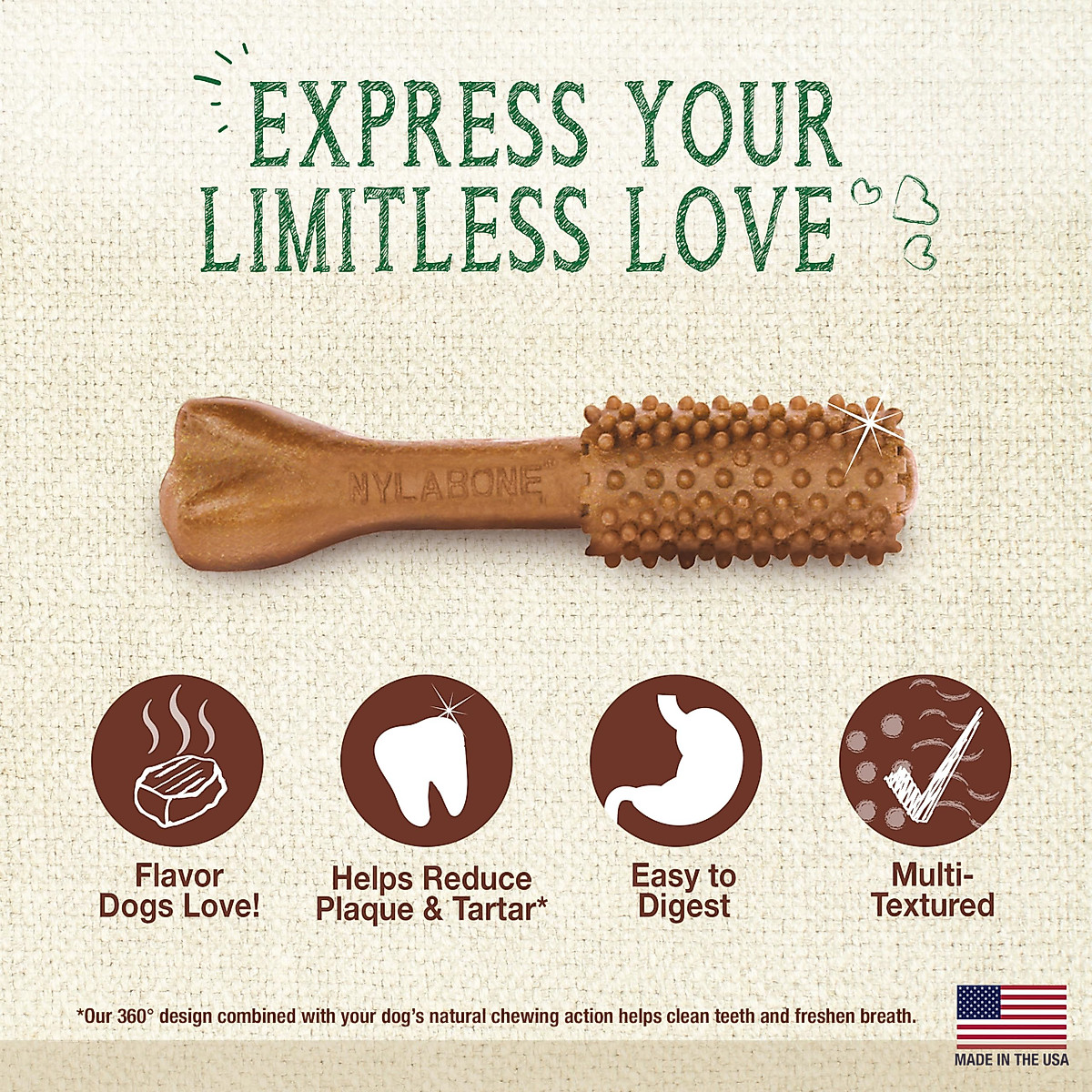 Nylabone Nutri Dent Dog Dental Chews - Natural Dog Teeth Cleaning & Breath Freshener - Dental Treats for Dogs - Filet Mignon Flavor, Small (64 Count)