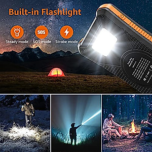 Portable Charger 20000mAh Power Bank Fast Charging PD 18W Solar Charger with 3A USB-C Cable Slim Light Power Pack with LED Flashlights Solar Power Bank for iPhone.