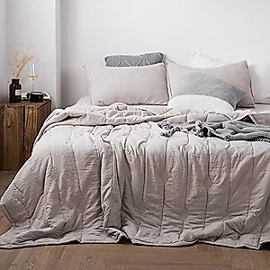 ANNA.Z HOME 3 Pc Mini Quilt Comforter Set. Stone Washed Soft Fabric. Down Alternative Microfiber Fill. Allover Embroidery Stitching. Machine Washable. Solid Colors. (Feather Gray, Queen Set)