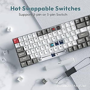 RK ROYAL KLUDGE RK100 Wireless Mechanical Keyboard RGB Backlit Bluetooth5.1/2.4G/Wired 96% Full Size 100-Key Hot-swap Gaming Keyboard with 3 USB Ports Brown Switch for Mac Windows Classic