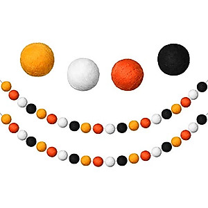 13.2 Feet Halloween Felt Ball Garland Wool Felt Balls Garland Decoration for Halloween Thanksgiving Party Supplies, Brown, Orange, Black and White
