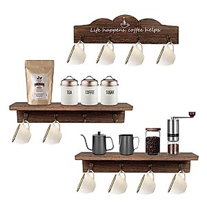 Ismosm Coffee Cup Holder Coffee Mug Holder with Sturdy Hooks Coffee Bar Accessories Mug Rack for Farmhouse Kitchen Decorations, Coffee Station Decor, Mug Organizer, Mug Display (Distressed Brown 3Pcs)