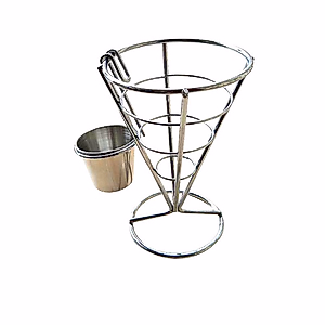 BESTONZON 2-Piece French Fry Stand Metal Spiral Cone Basket Holder for Fries Fish and Chips and Sauce Dippers
