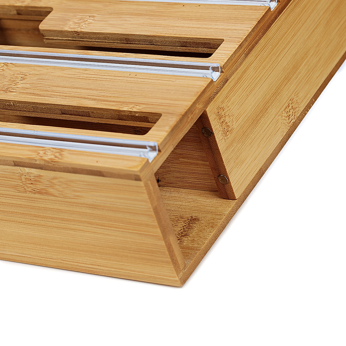 3 in 1 Bamboo Wrap Dispenser with Cutter and Labels, Wax Paper, Foil and Plastic Wrap Organizer Dispenser for Kitchen Drawer or Wall Mounted, Roll Holder, Compatible with 12" Roll [matelas]