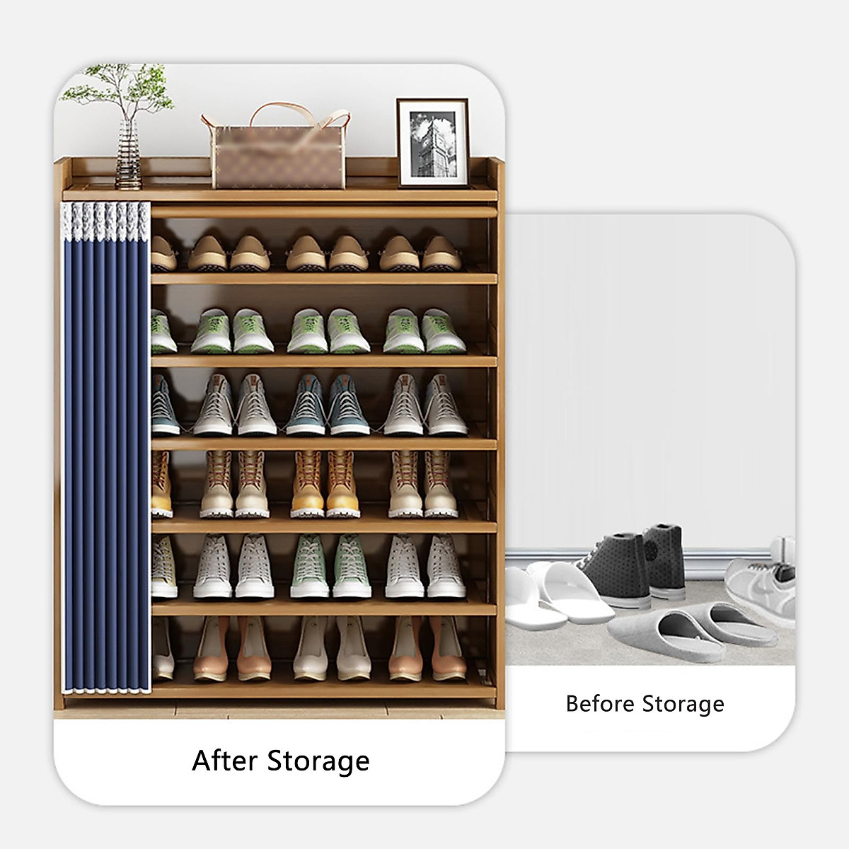 LOERSS Freestanding Organizer,6 Tiers Large Shoe Rack Shoe Storage Shoe Organizer,Shoe Rack,Storage Cabinet, 24 Pairs Shoe Rack Organizer For Entryway, With Curtain