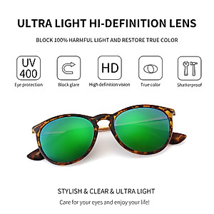 SUNGAIT Vintage Round Sunglasses for Women Men Classic Retro Designer Style (Polarized Green Mirror Lens/Amber Frame(Matte Finish)) 1567 PGHPKLV