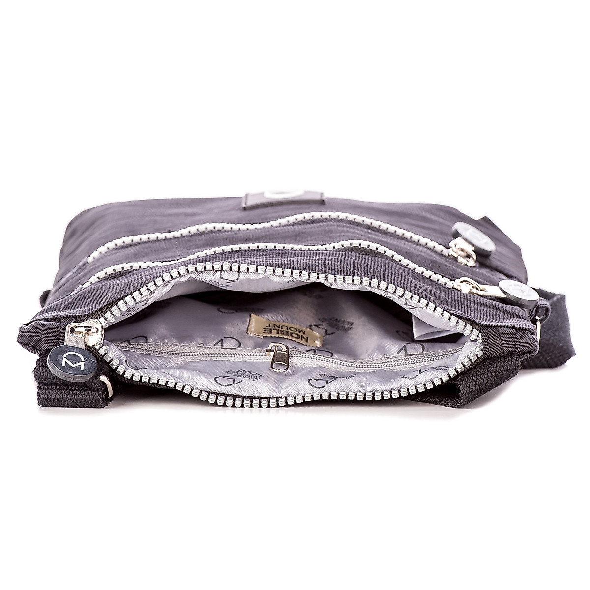 Womens Crinkle Nylon BFF Crossbody Handbag - Dark Grey