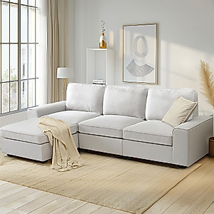 HALLYBEE 101" Modular Sectional Sofa Convertible L Shaped Couch with Storage Ottoman Linen White Couch with Chaise Comfy Sectional Couches for Living Room Apartment Office