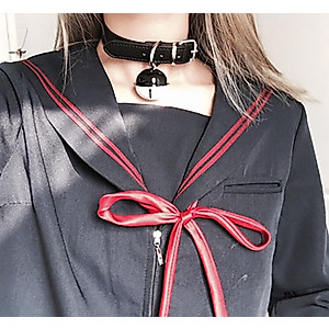 SWAGPAI Handmade Cosplay Choker Lolita Kitty Bell Collar Women Leather Bow Choker Necklace (Black)