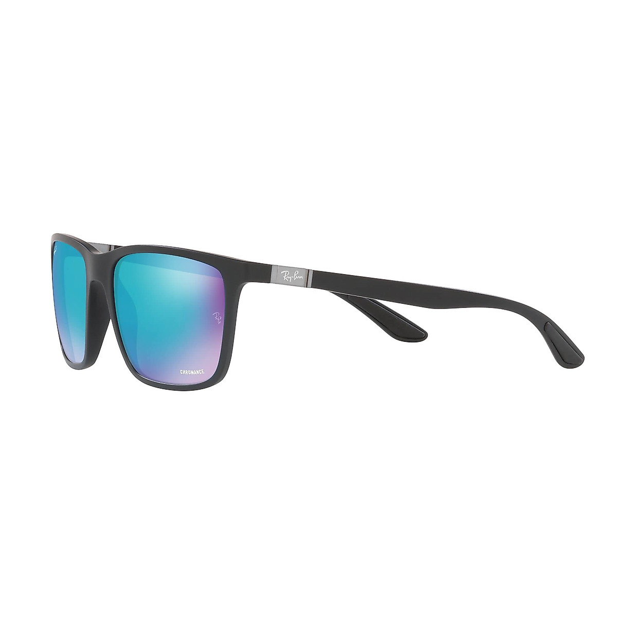 Ray-Ban RB4385 Liteforce Rectangular Sunglasses, Matte Black/Green Mirrored Blue Polarized, 58 mm
