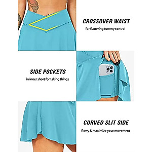 TZLDN Women's Tennis Skirt with Shorts Pockets Crossover High Waisted Workout Athletic Golf Skorts Skirts Green Blue - X-Large