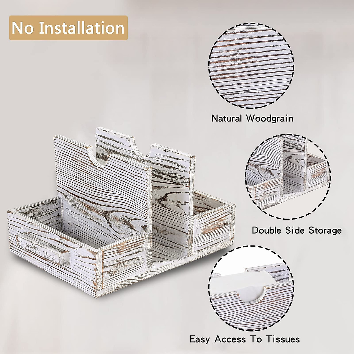 Napkin Holder, Tissue Holder, Napkin Holder For Table,Can Hold Seasoning Bottles, Rustic Style, Suitable For Kitchens, Dining Tables, Parties, Weddings, White