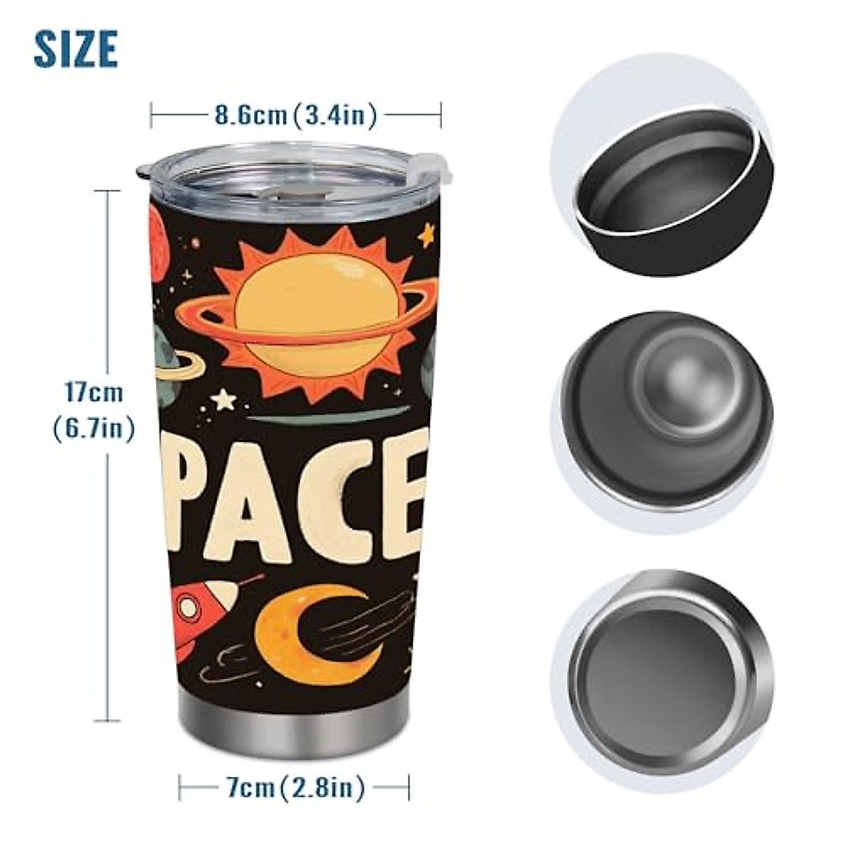 QWEUIOP 20oz Insulated Travel Coffee Mug Cartoon Outer Space Planet Rocket Stainless Steel Tumbler with Lid Double Wall Vacuum Coffee Cup For Hot and Cold Drinks14143