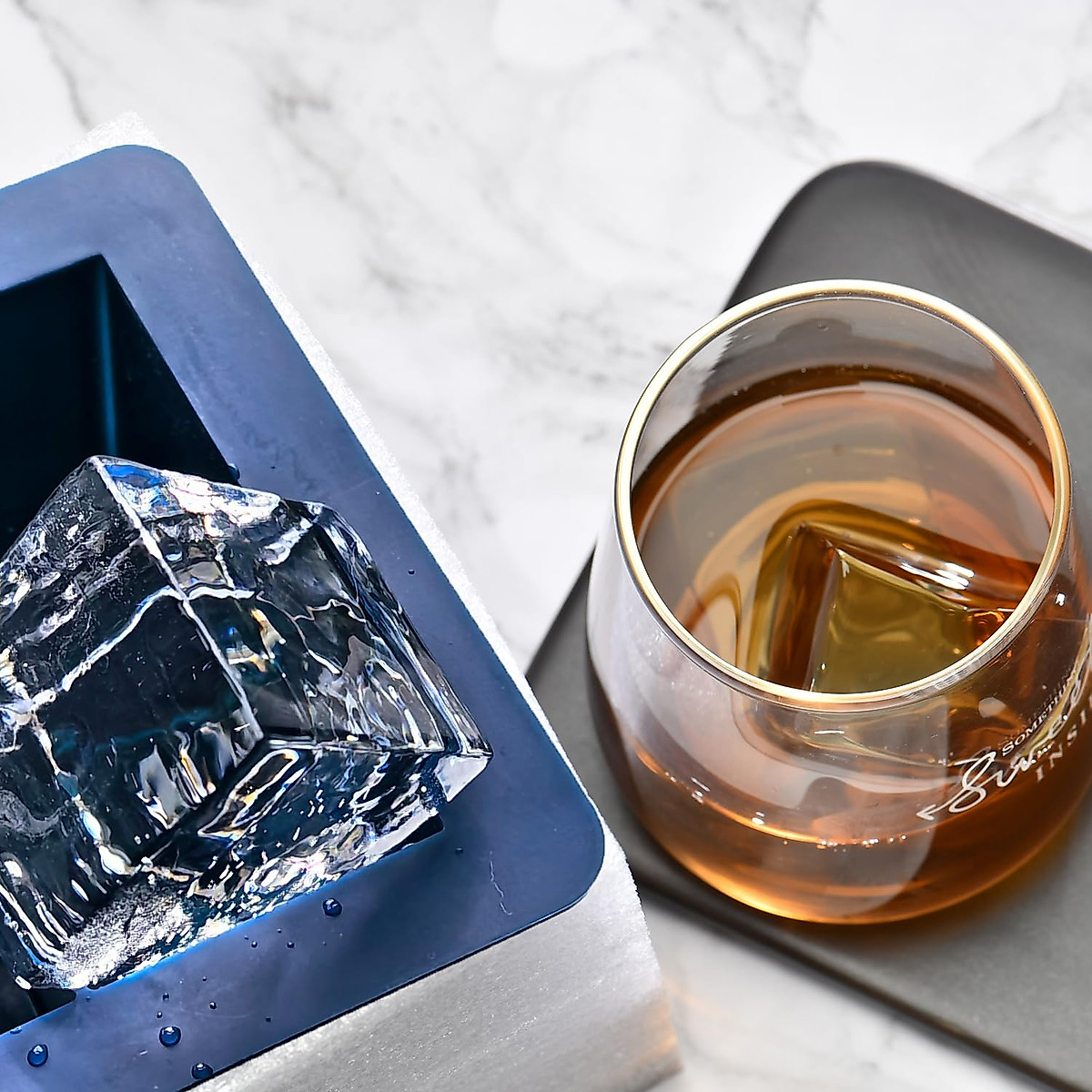 Clear Ice Cube Tray Silicone - Crystal Clear 2 Inch Ice Cube Maker,10 Large Ice Cubes Mold for Whiskey and Cocktail