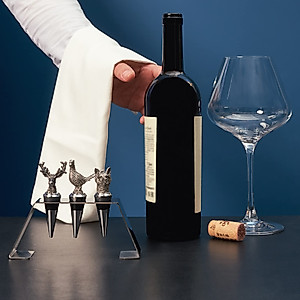 Rigeli Regent Stainless Steel 3-Piece Animal Stoppers Set (Trapezium Holder) Classic Design 3 Piece Wine Stopper Set, Bottle Stoppers with stand - Set of 3