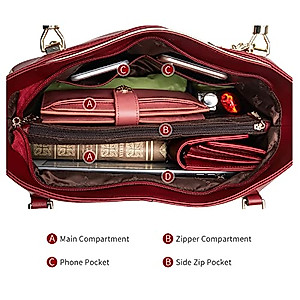 Leather Handbags for Women, Split Leather Large Capacity Zipper Closure Ladies Top-handle Bags Womens Roomy Tote Purses Women's Handbag Fashion Shoulder Bag