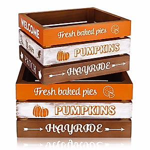 Sintuff 2 Pcs Fall Wooden Crates for Display Thanksgiving Wooden Boxes Rustic Nesting Wood Crates Farmhouse Storage Container for Harvest Thanksgiving Party Storage Gift