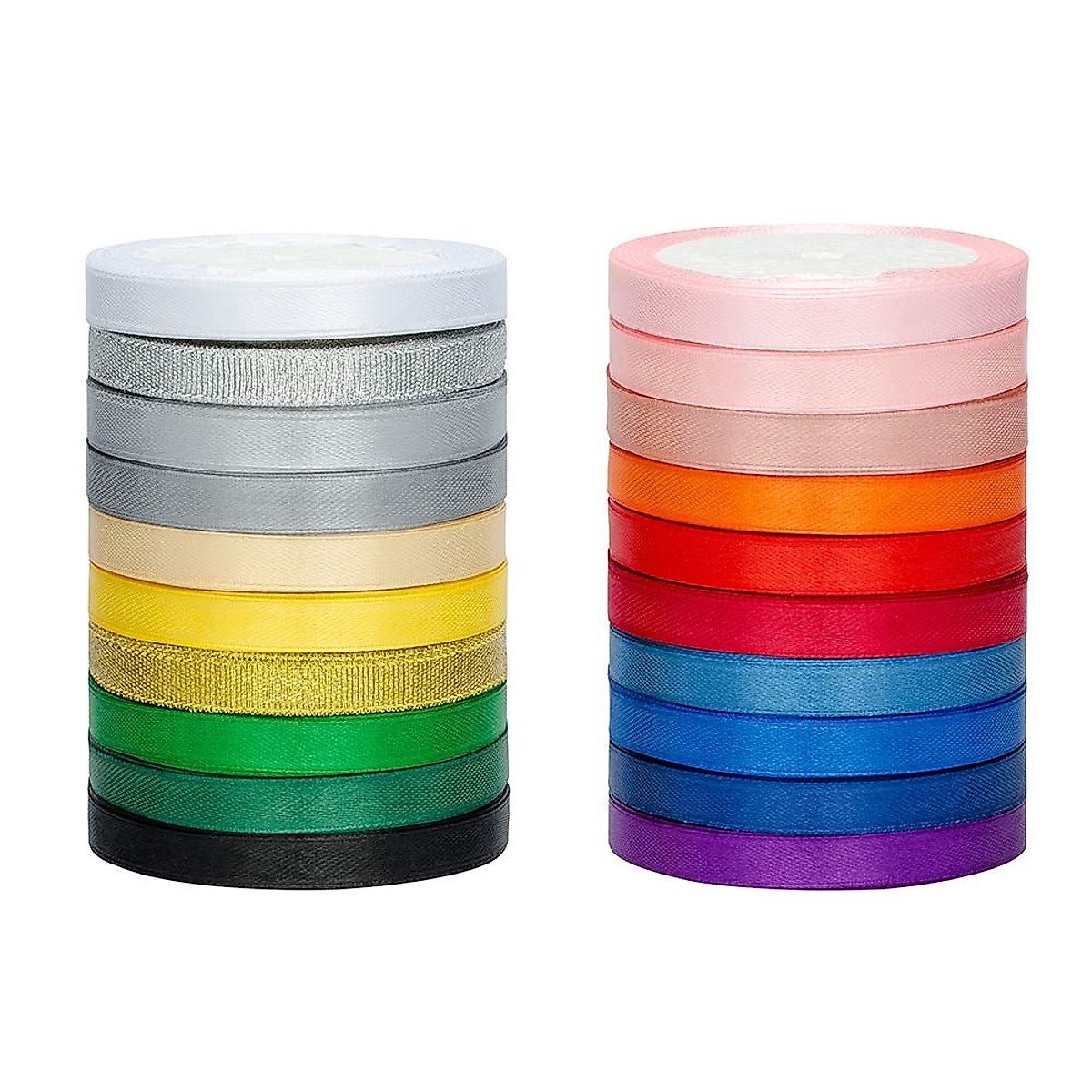 LIUYAXI 300 Yard Satin Ribbon -18 Silk Ribbon Rolls & 2 Glitter Metallic Ribbon Rolls, 2/5" Wide 15 Yard/Roll, Ribbons Perfect for Gift Wrapping, Wedding, Party Decoration and More