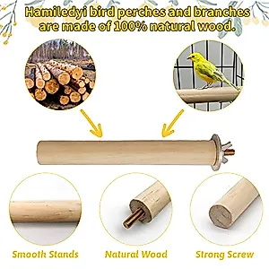 Hamiledyi Bird Perch Bird Stand Bird Cage Accessories Platform Natural Wood Perch Stick Playground for Small Medium Birds Cockatiel Parakeet Conure Cage Accessory (8 Pcs)