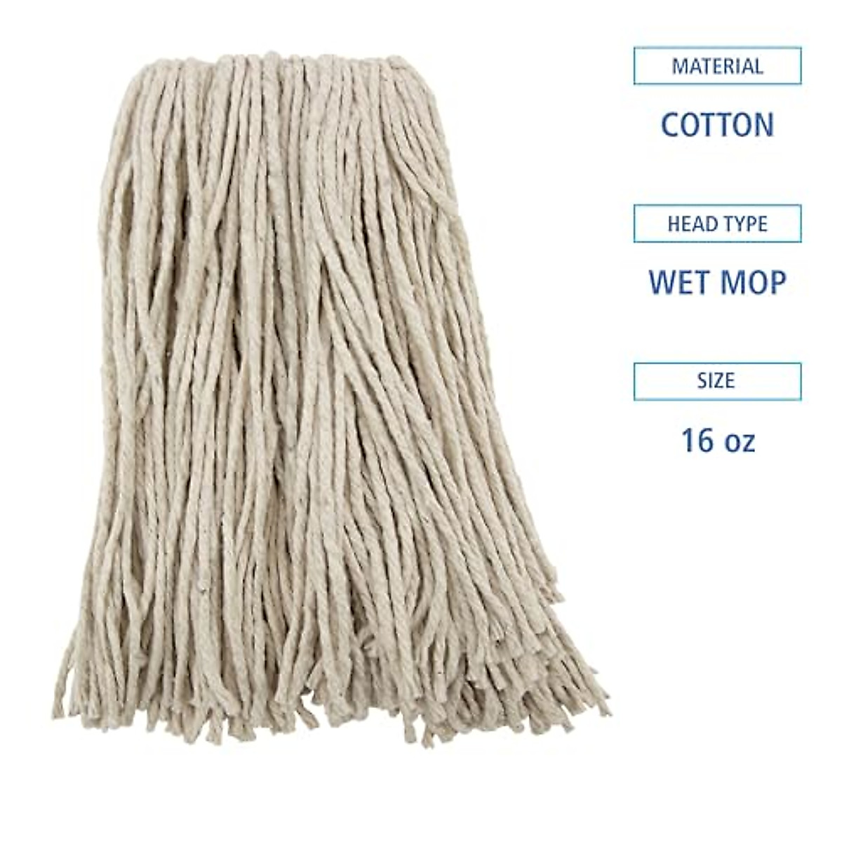 Boardwalk BWK216CCT 16 oz. Cotton Premium Cut-End Wet Mop Heads - White (12/Carton)