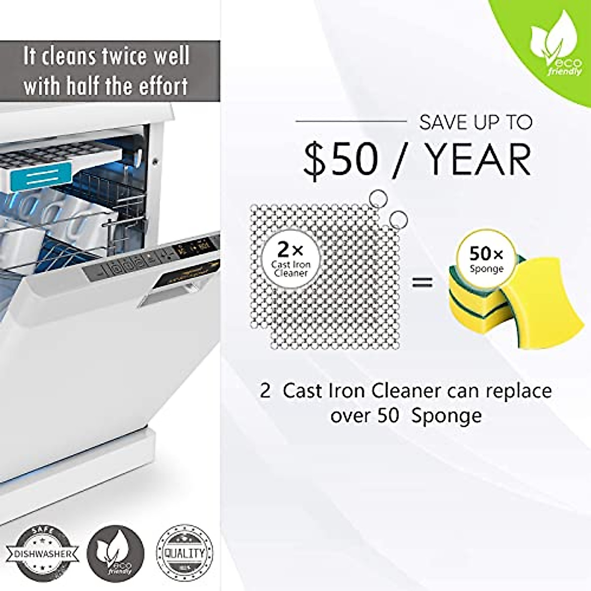 2Pack Cast Iron Cleaner Stainless Steel Chain Mail Scrubber, Iron Skillet Scrub Brush for Pan Pot Chain Scrubber Cleaning Dutch Ovens Carbon Steel Wok Grill Pan, Chain Mail to Clean Castiron by Herda