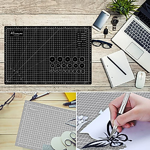 Headley Tools 18"x12" Thickened Self Healing Cutting Mat, A3 Rotary Cutting Sewing Mat for Crafts, Double Sided 5-Ply Table Cutting Board for Fabric Quilting Leather Hobby Project, Grey/Black