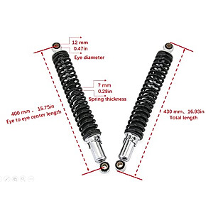Hegeiis 400mm 15.75 inch 7mm Spring Universal Motorcycle Air Shock Absorber Rear Suspension ATV Quad Scooter Dirt Bike For 50cc 75cc 90cc 125cc 150cc 250cc 300cc (Black)