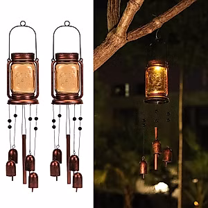 Gthmine Solar Wind Chimes for Outside,Mason Jar Wind Chime Light,Waterproof Windchimes for Garden,Patio Decor,Memorial Wind Chimes,Birthday Gift for Mom,Wife,Grandma,Neighbors (2 Pack)