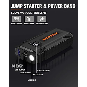 ASPERX 3500A Battery Jump Starter with PD 30W Fast Charging (Up to 10L Gas/8.5L Diesel Engines), 12V Battery Starter with 4 Inch LCD Display, Lithium Battery Booster with LED Light
