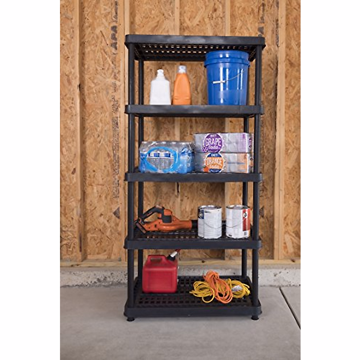 Keter Resin 5-Tier Freestanding Multipurpose Shelf Display Rack for Basement, Kitchen, and Garage Storage Shelving and Organization, 24", Black