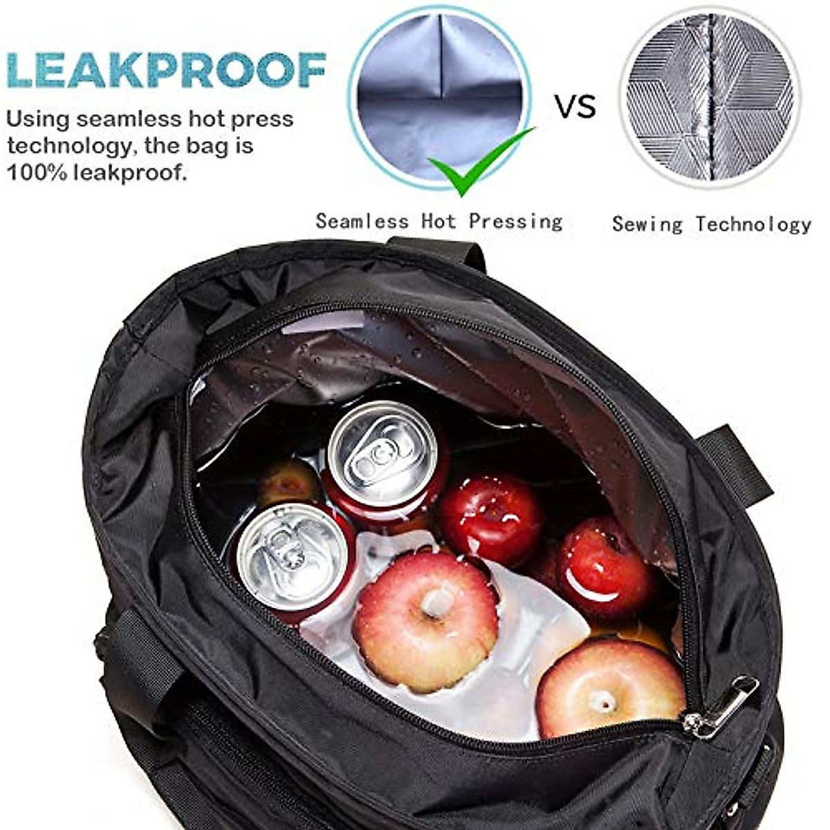 Scorlia Insulated Lunch Bag, Extra Large Leakproof Lunch Tote Bag With Removable Shoulder Strap, Durable Reusable Cooler lunch Box Bag with Side Pockets, Tall Drinks Holder for Women Men Work, Black