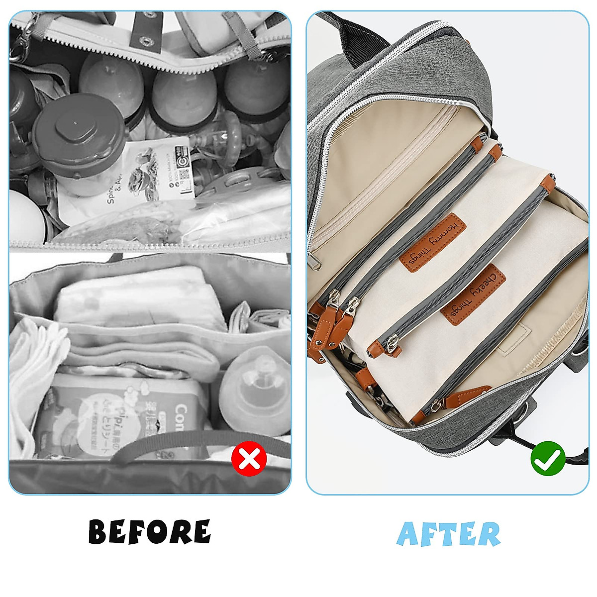 EZONTEQ Diaper Bag Organizing Pouches Dry Wet Bag with Labeled, Diaper Organizer Clutch with Waterproof Interior, Durable Leather Wristlet Strap and Zippers (Pack of 4)