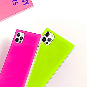 Omorro for Neon Phone Square iPhone 12 Pro Max Case for Women, Bright Fluorescence Luxury Designer Flexible Soft Slim TPU Rubber Gel Bumper Square Edge Protective Hot Pink Girly Square Phone Case