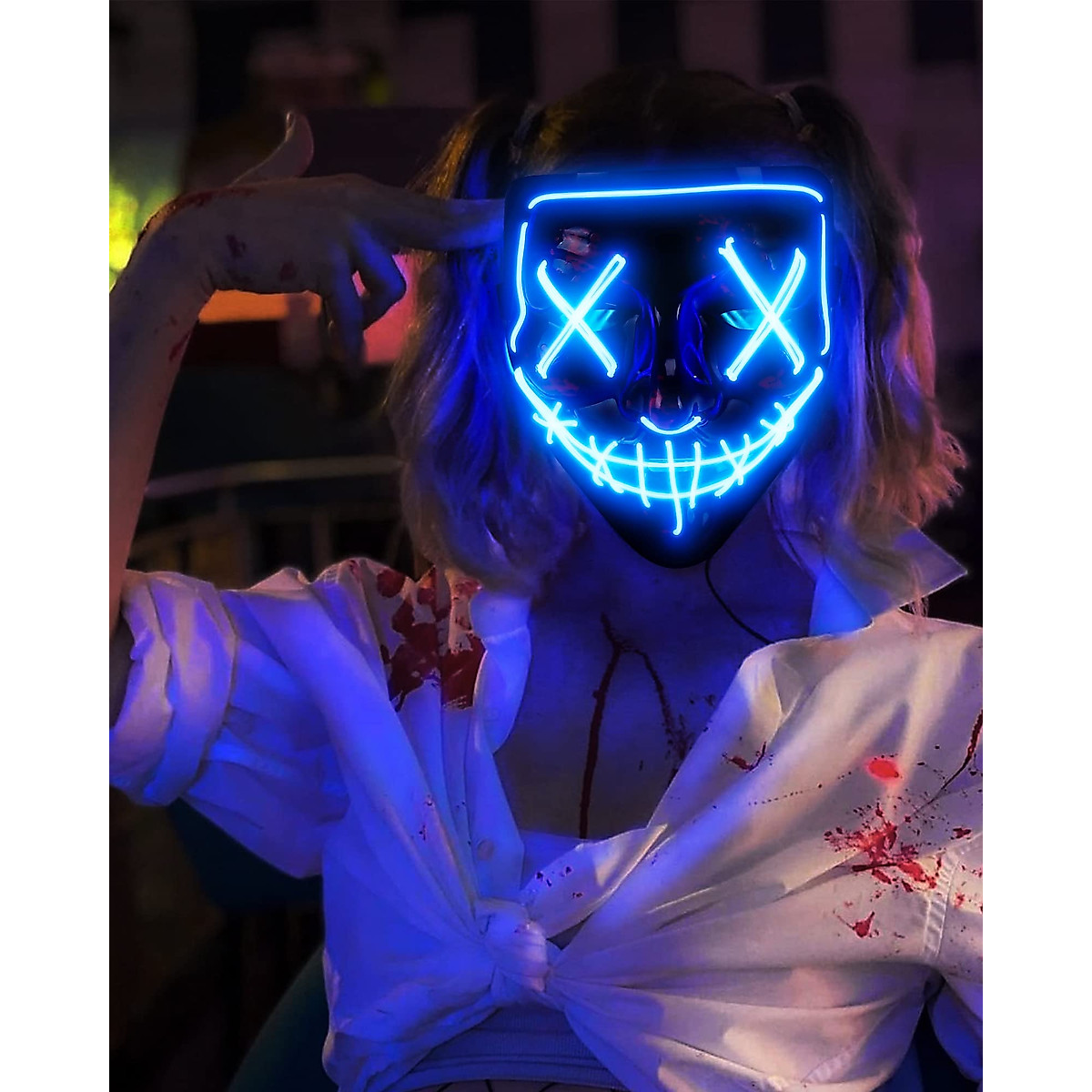 Sago Brothers Halloween Mask, LED Light Up Mask, Scary Mask for Carnival, Halloween Costumes Gifts for Men Women Boys Girls, Blue