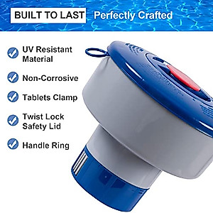 POOLAZA Pool Chlorine Floater, Premium Quality Floating Chlorine Dispenser for Pool, Larger Capacity Pool Floater for Chlorine Tablets, Durable Pool Tablet Floater Compatible with Bromine & Chlorine