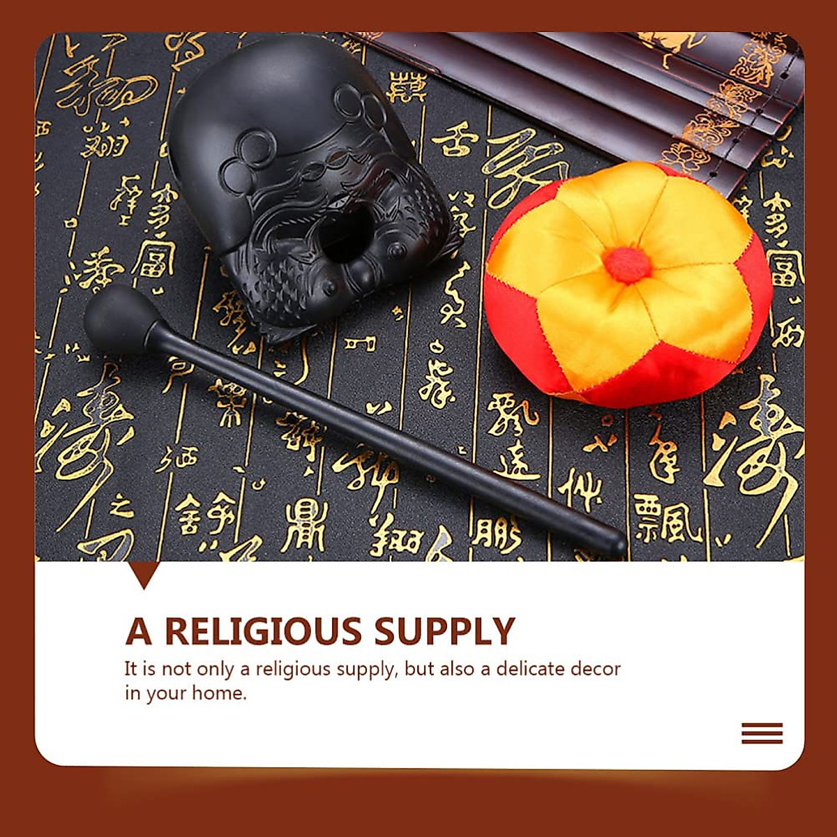 Cabilock Buddhist Wood Fish Zen Drum: Temple Block with Hammer and Cushion Musical Decoration for Meditation Classroom