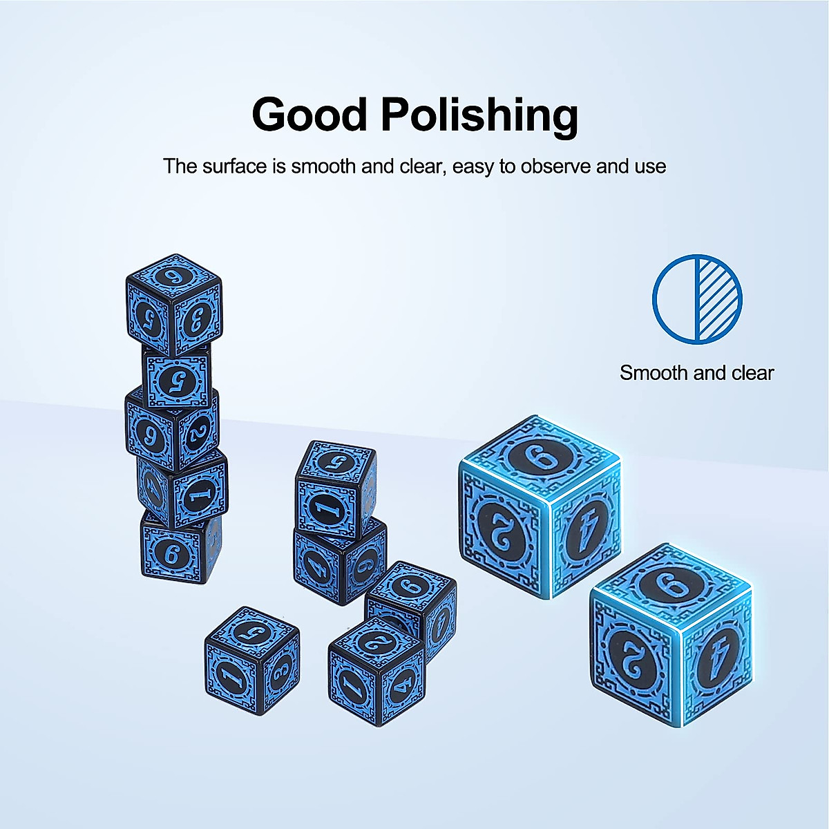 SOONALL 10pcs Dices, 6 Sided Dices with Number 1-6, Square Edged D6 Polyhedral DND Dice Set for Table Board Game(blue)