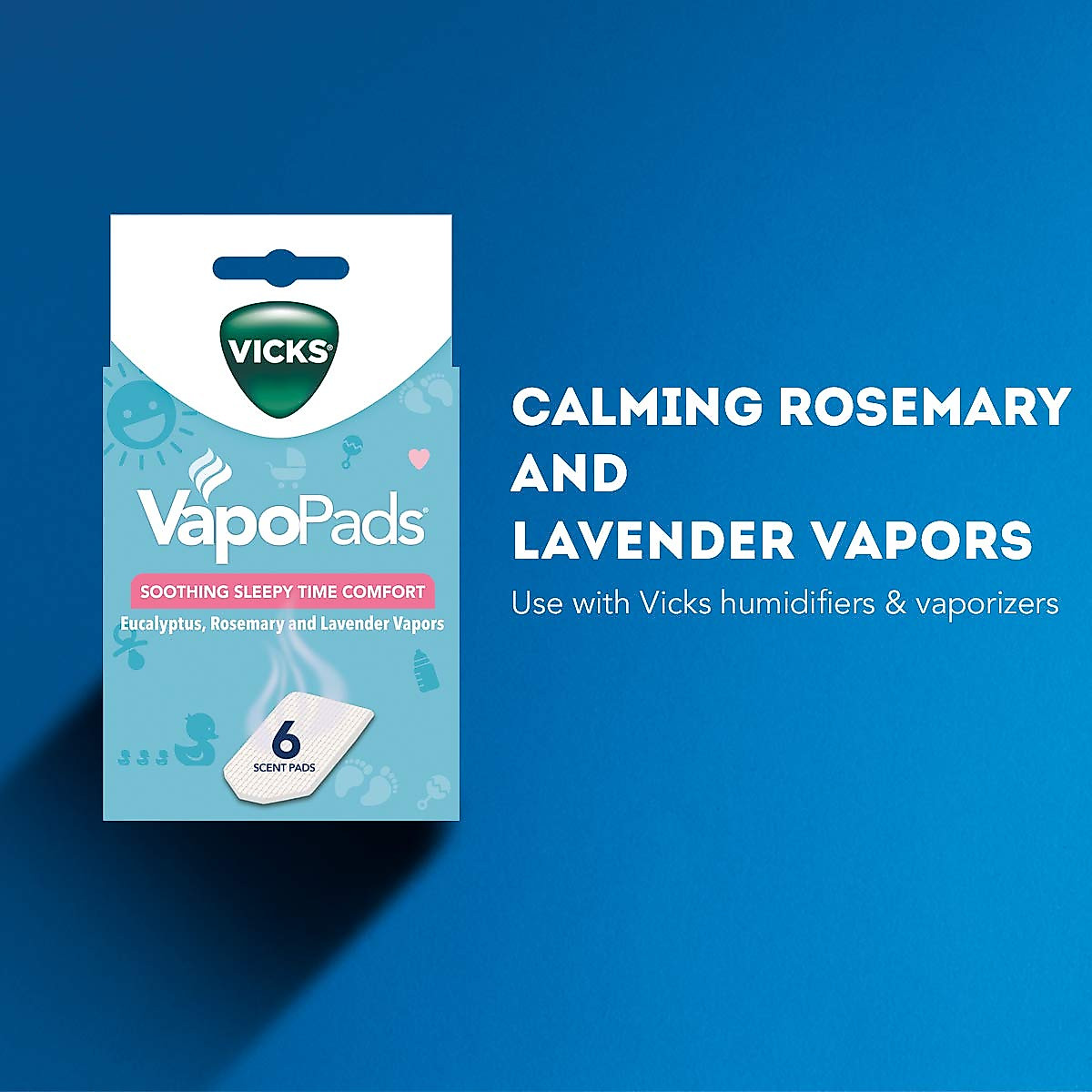 Vicks Sleepytime Waterless Vaporizer Scent Pads Rosemary, Lavender and Eucalyptus Scented Vapor Pad Refills White 6 Count (Pack of 1)